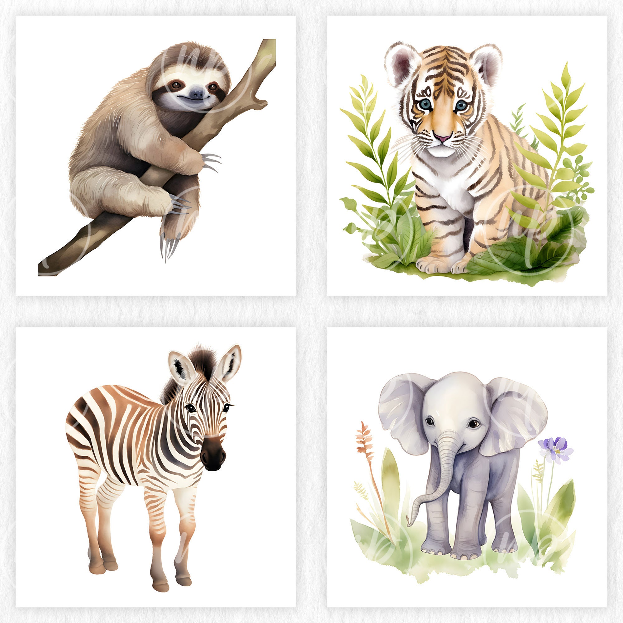 Baby Zoo Animals Watercolor Clipart, JPG Bundle, Instant Download, 20 ...