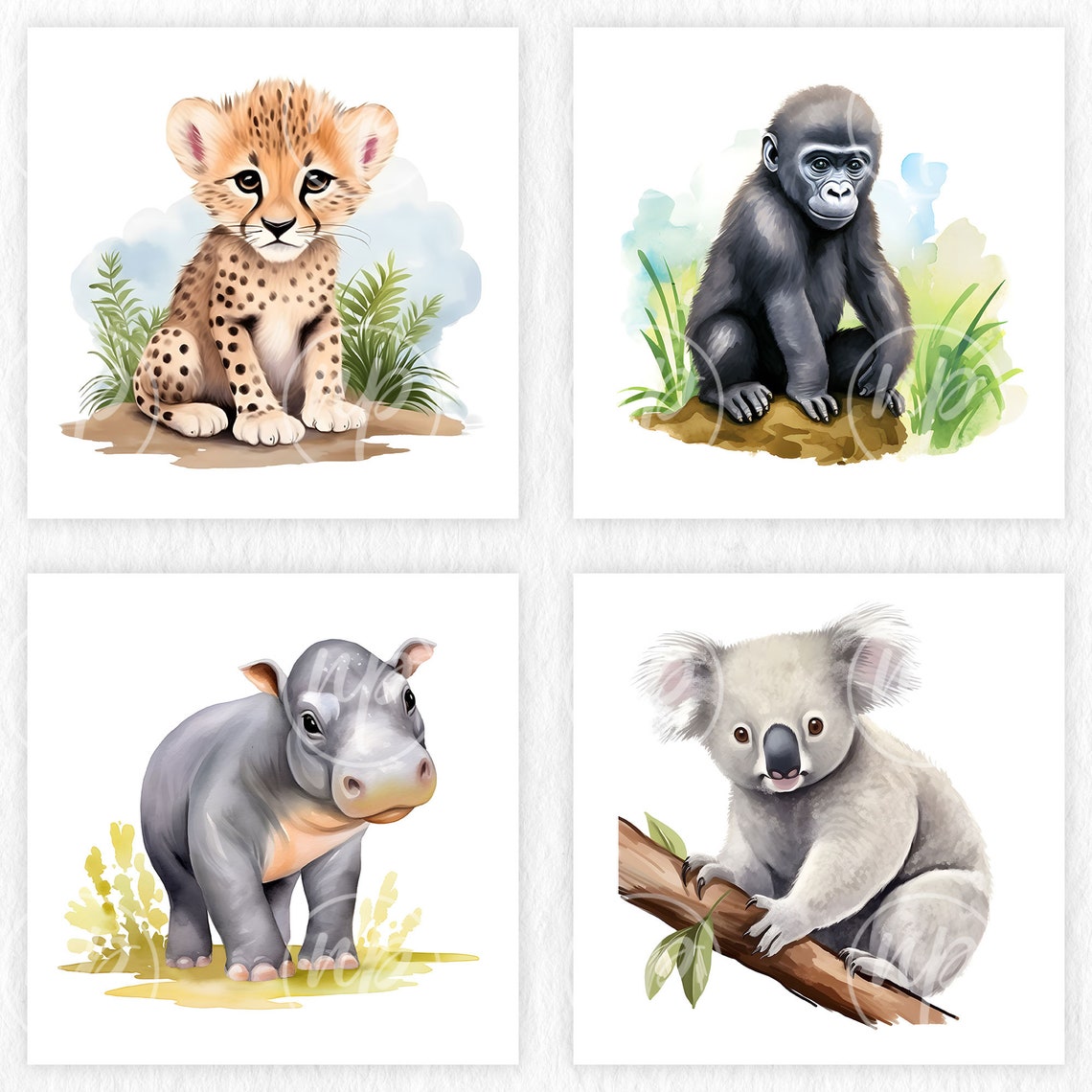 Baby Zoo Animals Watercolor Clipart, JPG Bundle, Instant Download, 20 ...