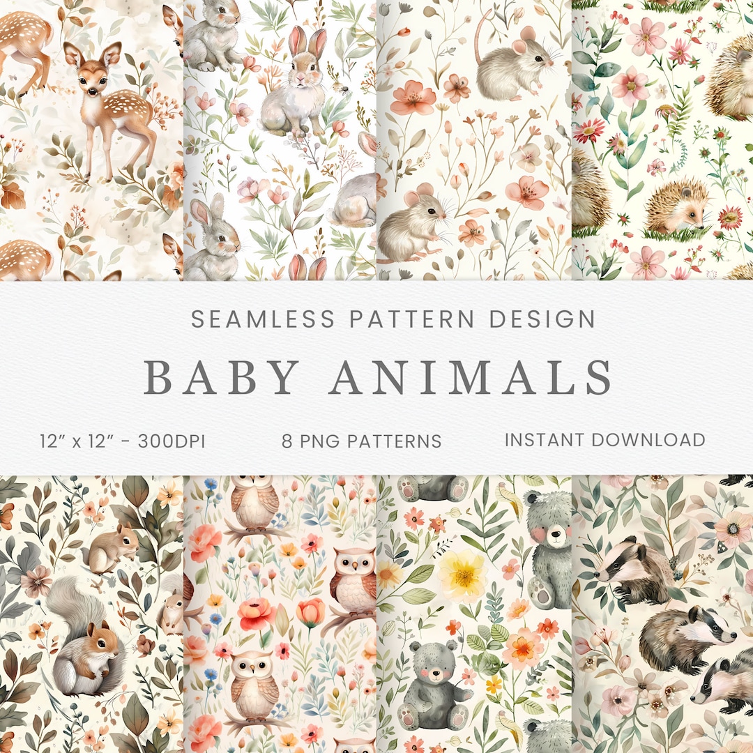 Baby Woodland Animals, Seamless Patterns, Digital Paper, Instant ...