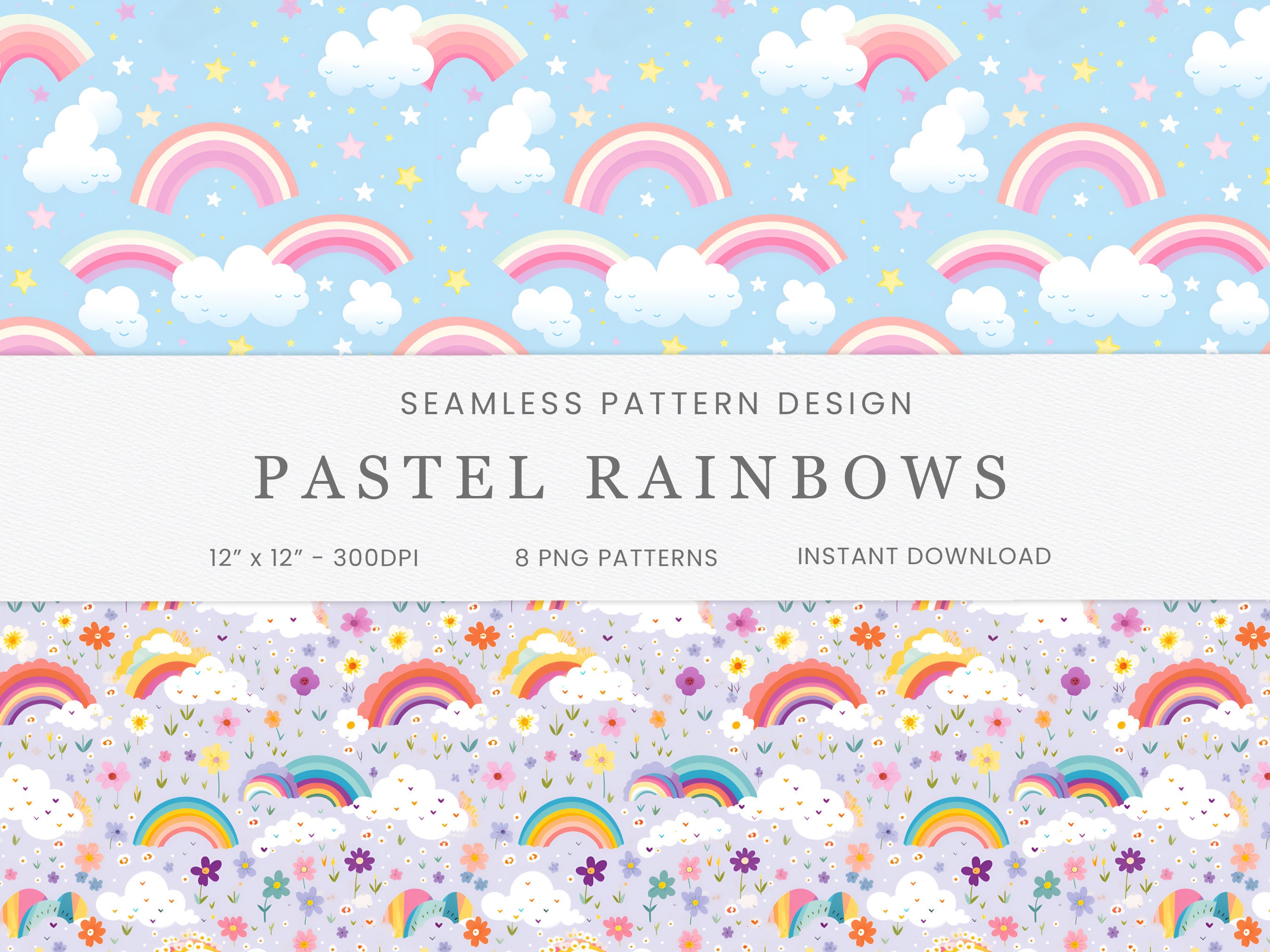 Pastel Rainbows Patterns, Digital Seamless Paper, Instant Download ...