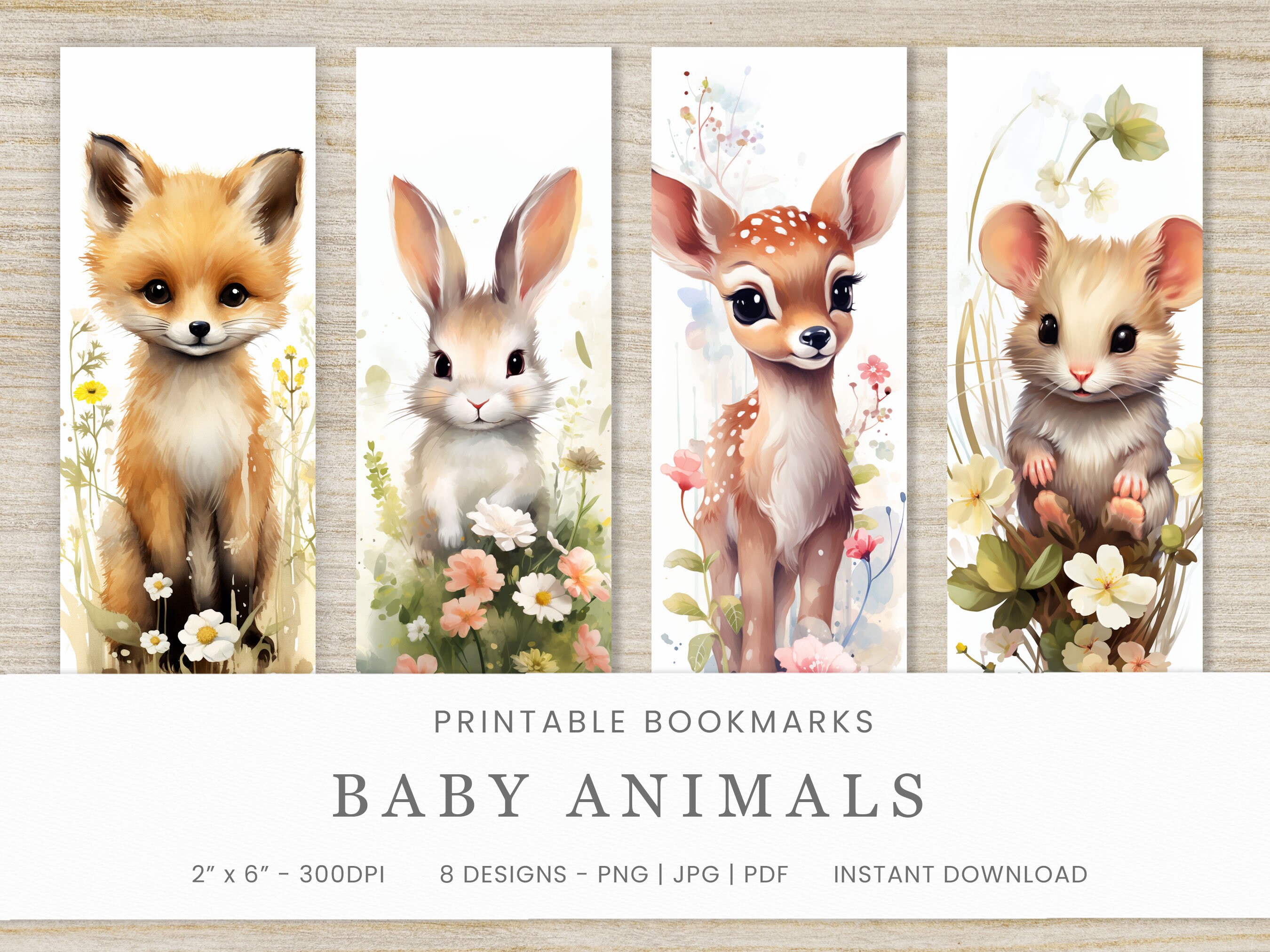 8 Baby Woodland Animals Bookmarks, Digital Download, Ready to Print PDF ...