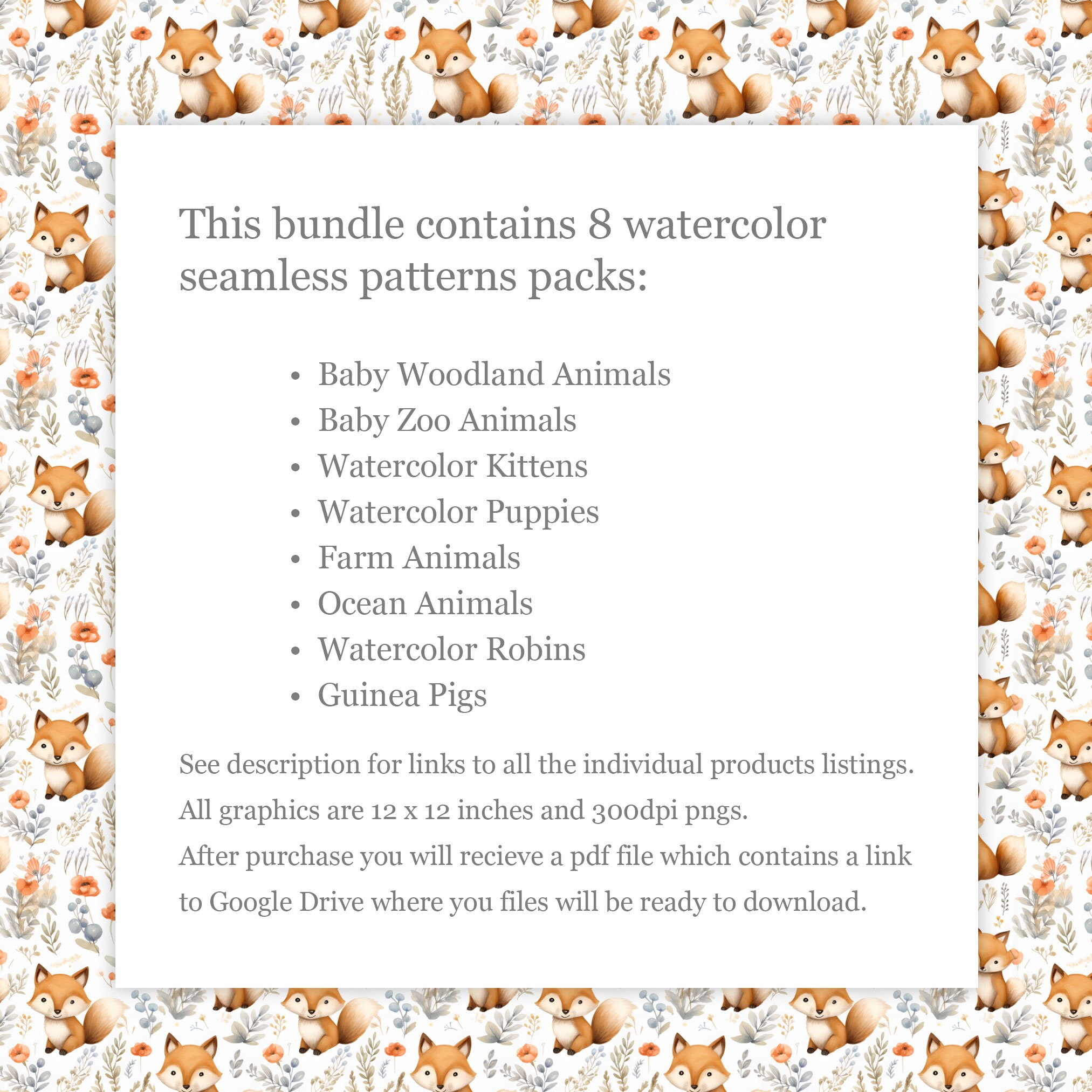 Seamless Patterns Bundle, Watercolor Animals, Backgrounds, Printable ...