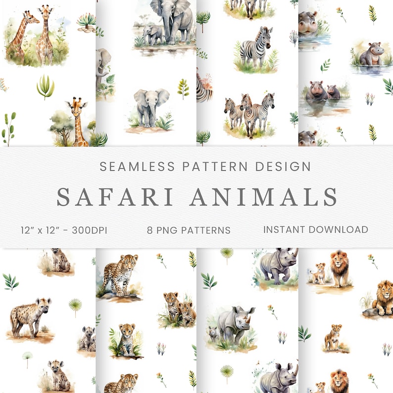 Safari Animals Seamless Patterns for Fabric, Digital Paper, Instant ...