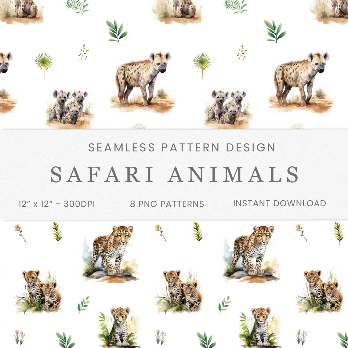 Safari Animals Seamless Patterns for Fabric, Digital Paper, Instant ...