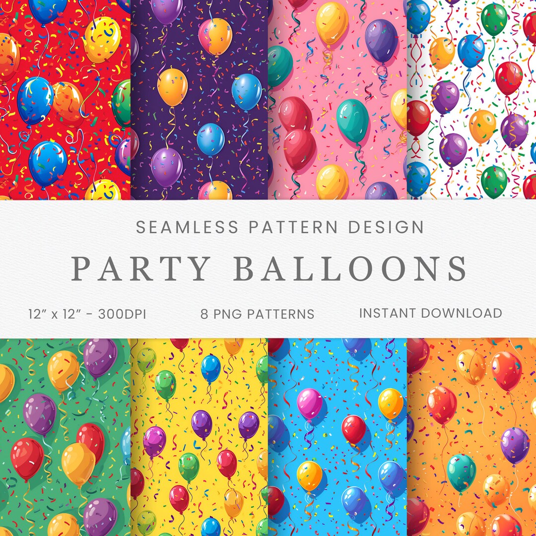 Party Balloons Seamless Patterns, Cartoon Digital Paper, Instant ...