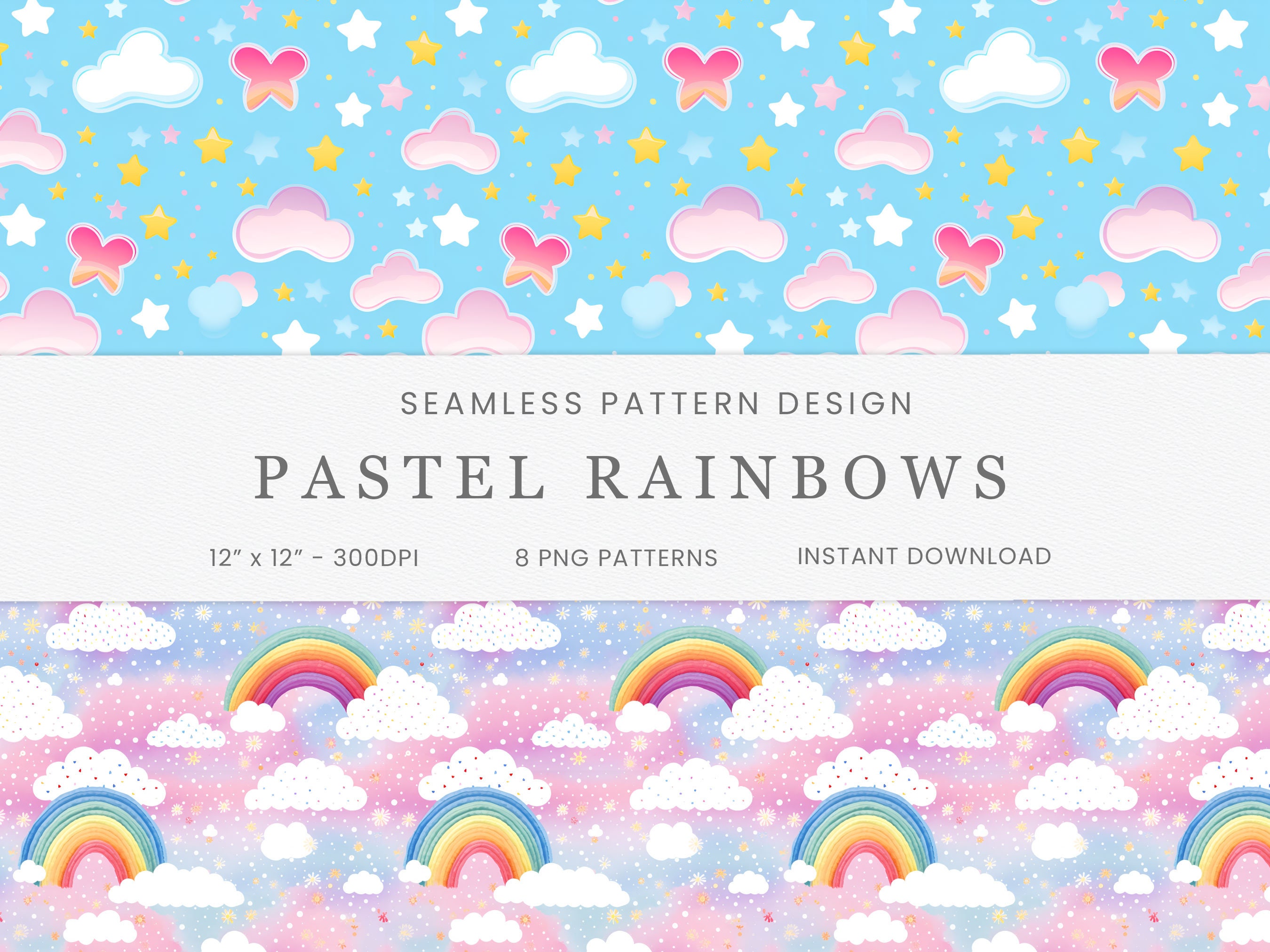 Pastel Rainbows Patterns, Digital Seamless Paper, Instant Download ...