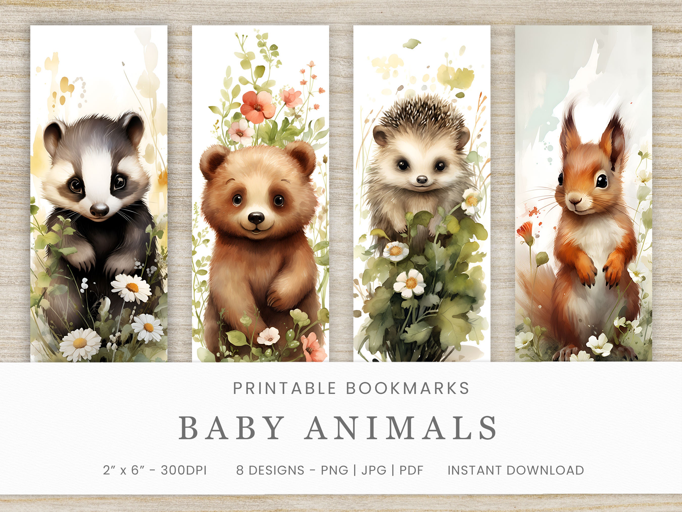 8 Baby Woodland Animals Bookmarks, Digital Download, Ready to Print PDF ...