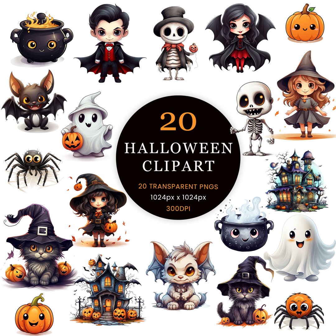 Cute Halloween Clipart | Bundle of 20 Pngs With Transparent Backgrounds ...