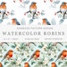 Robin Watercolor Seamless Patterns, Christmas Digital Paper, Instant ...