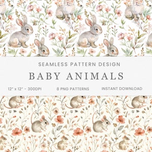 Baby Woodland Animals, Seamless Patterns, Digital Paper, Instant ...