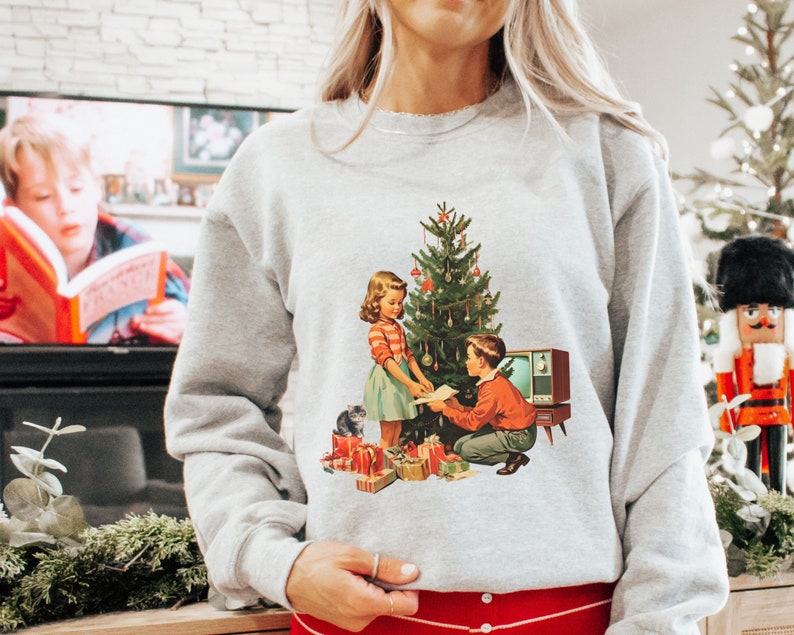 1950s Christmas Sweatshirt, Vintage Christmas Sweater, Vintage ...