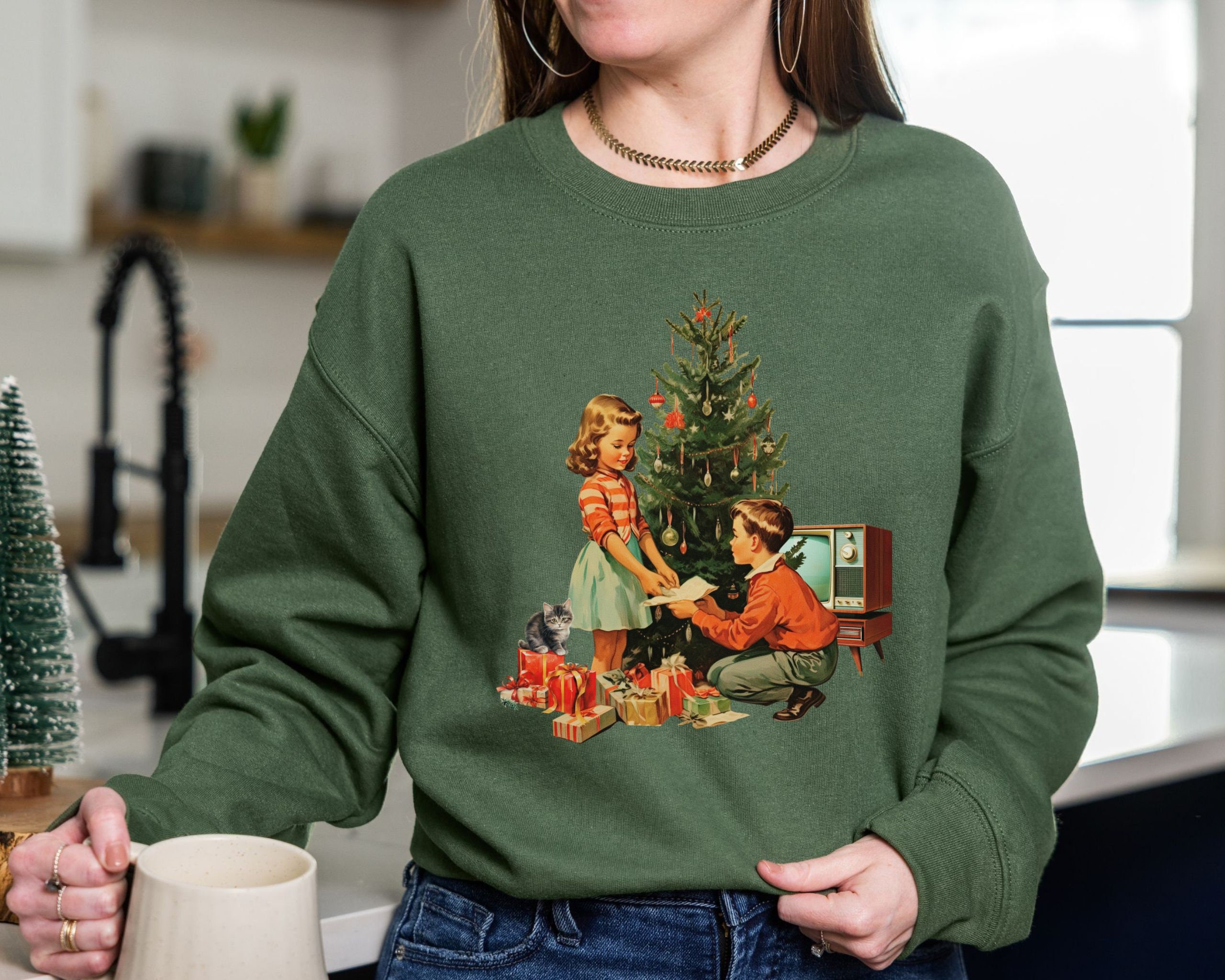 1950s Christmas Sweatshirt, Vintage Christmas Sweater, Vintage ...