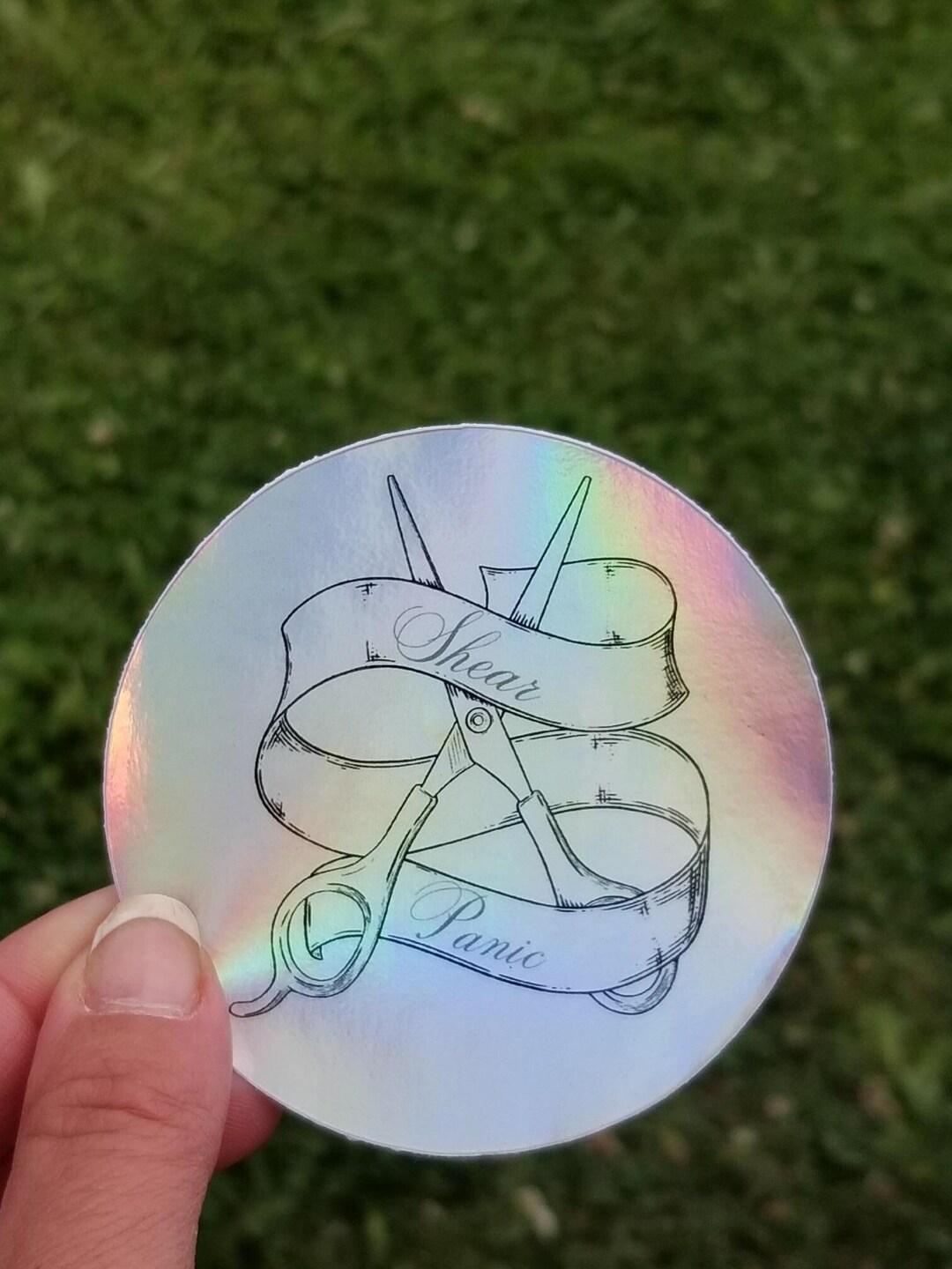 Shear Panic, Pet Grooming Sticker, Dog Grooming Sticker, Custom Round Sticker, Oil Slick Chrome ...
