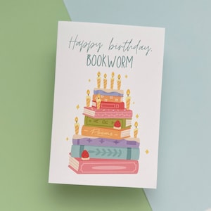 Happy Birthday Bookworm Greeting Card | Blank Inside, 4x6 Inches ...