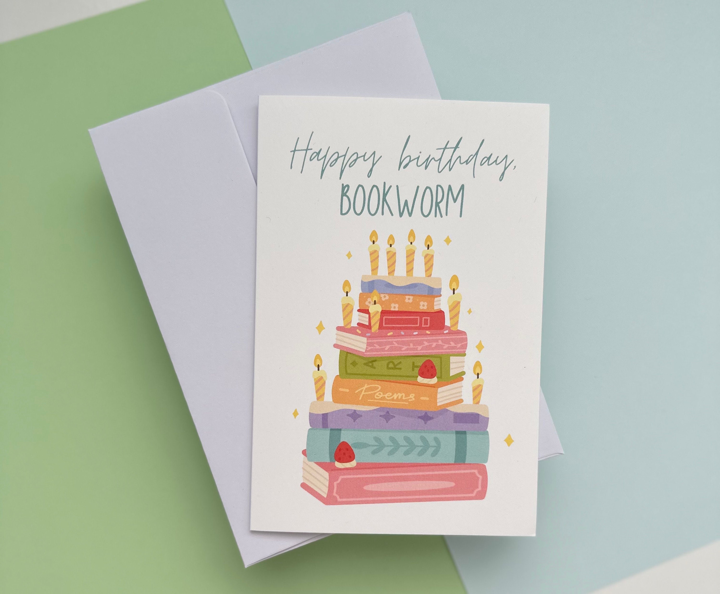 Happy Birthday Bookworm Greeting Card Blank Inside, 4x6 Inches ...