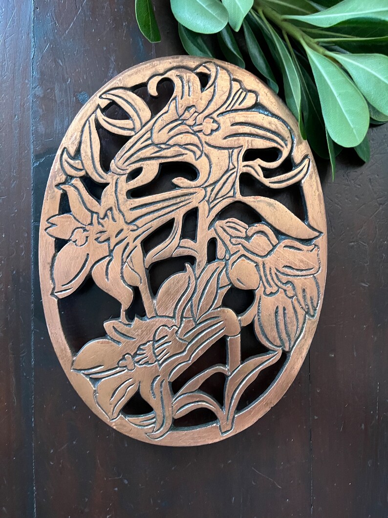 Vintage Copper/iron Floral Trivet or Wall Hanging by Old Dutch Design ...