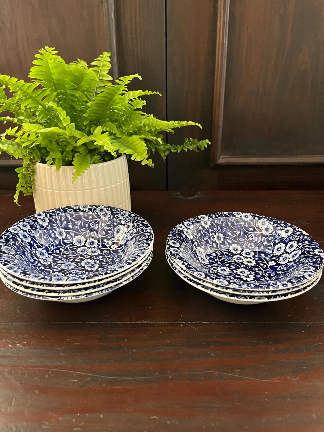 Set of 2 Vintage Blue Calico Chintz Bowls by Crownford, Staffordshire ...