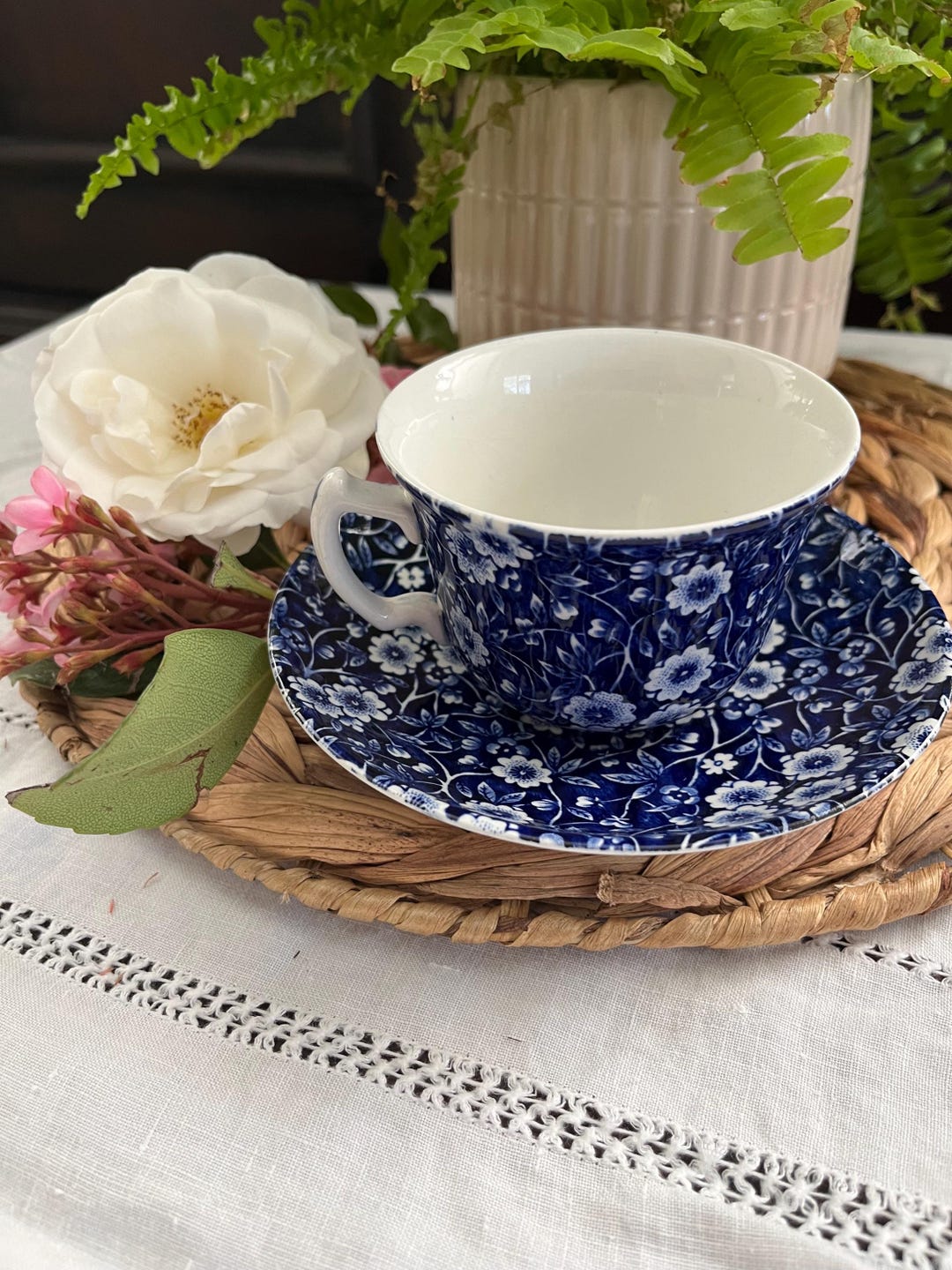 Vintage Blue Calico Chintz Cup and Saucer by Crownford China Co ...