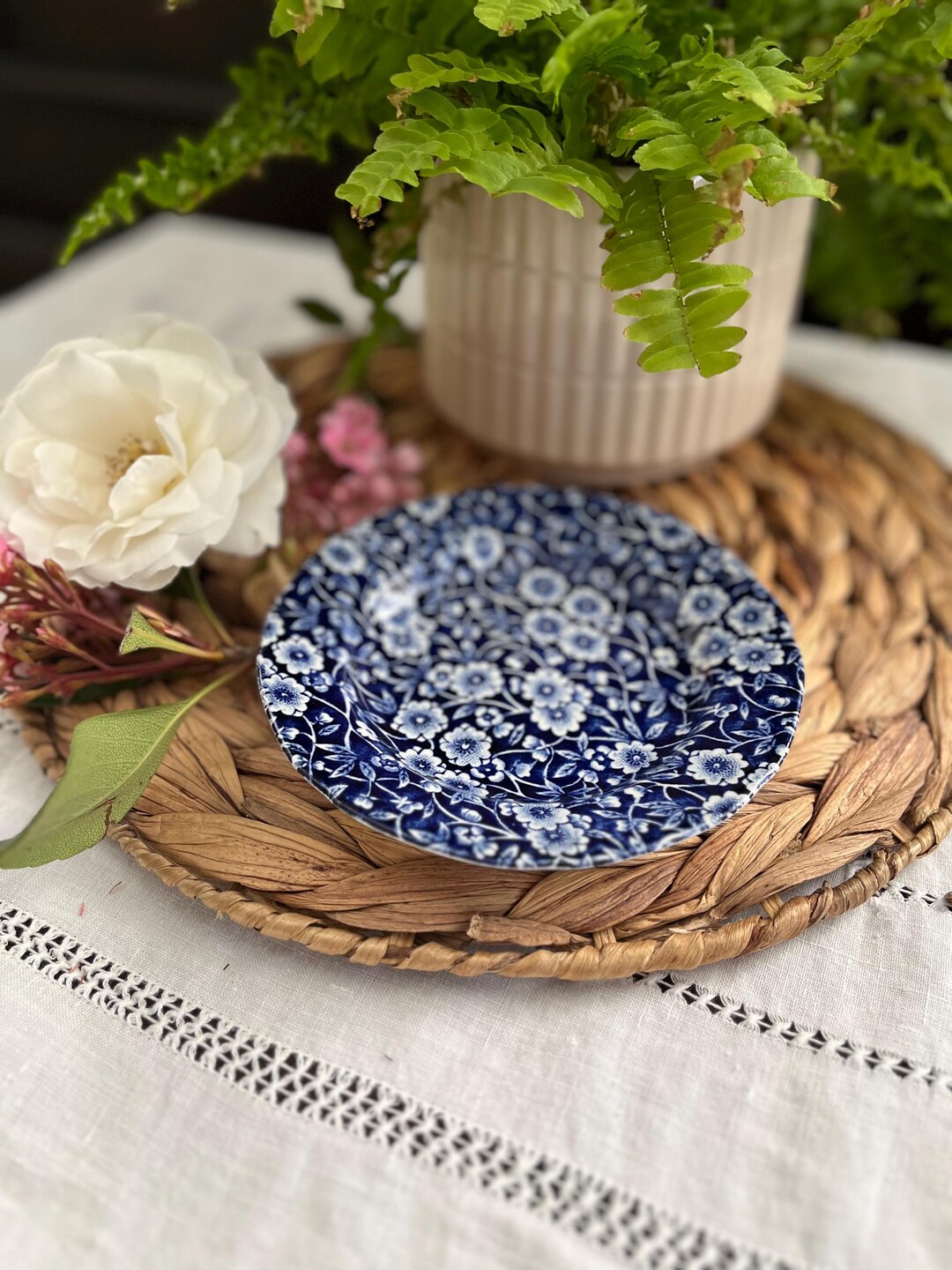 Set of 2 Vintage Blue Calico Chintz Bread & Butter Plates by Crownford ...