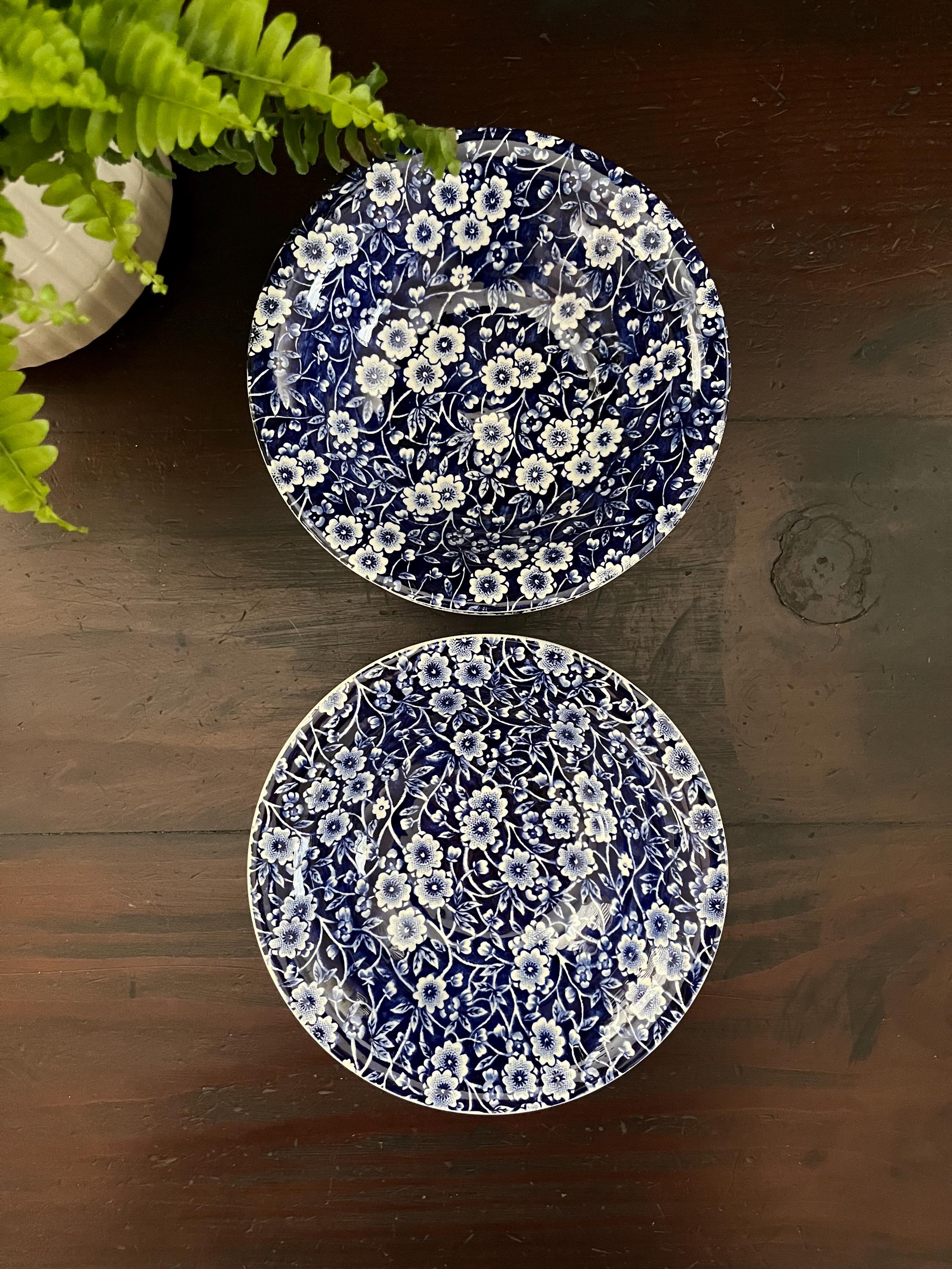Set of 2 Vintage Blue Calico Chintz Bowls by Crownford, Staffordshire ...