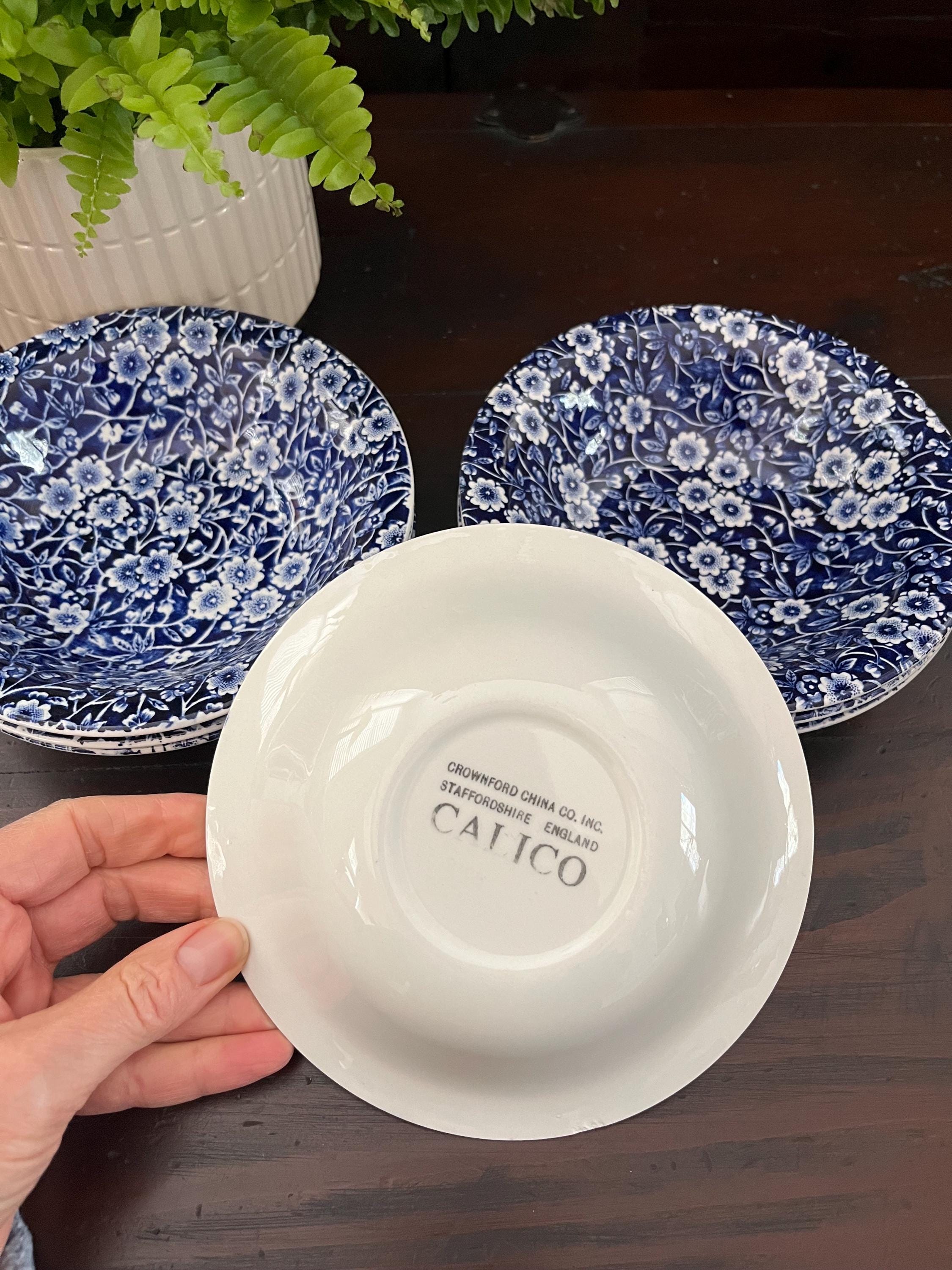 Set of 2 Vintage Blue Calico Chintz Bowls by Crownford, Staffordshire ...