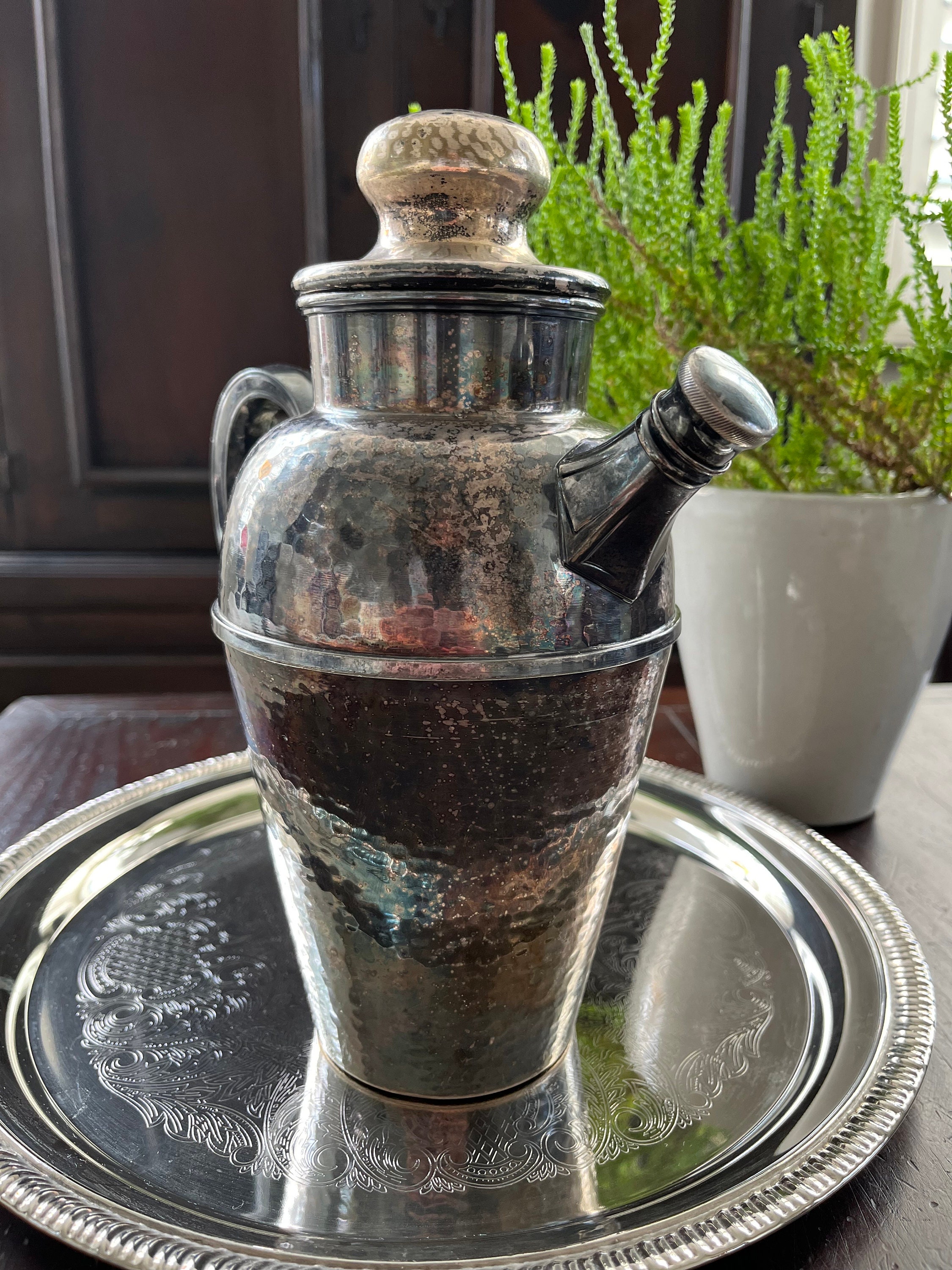 Antique Cocktail Shaker Art Deco Hammered Silver-plated Pairpoint 1930 ...