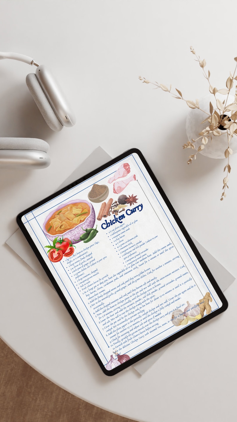 Chicken Curry Recipe Card - Authentic Indian Food With Illustrated ...