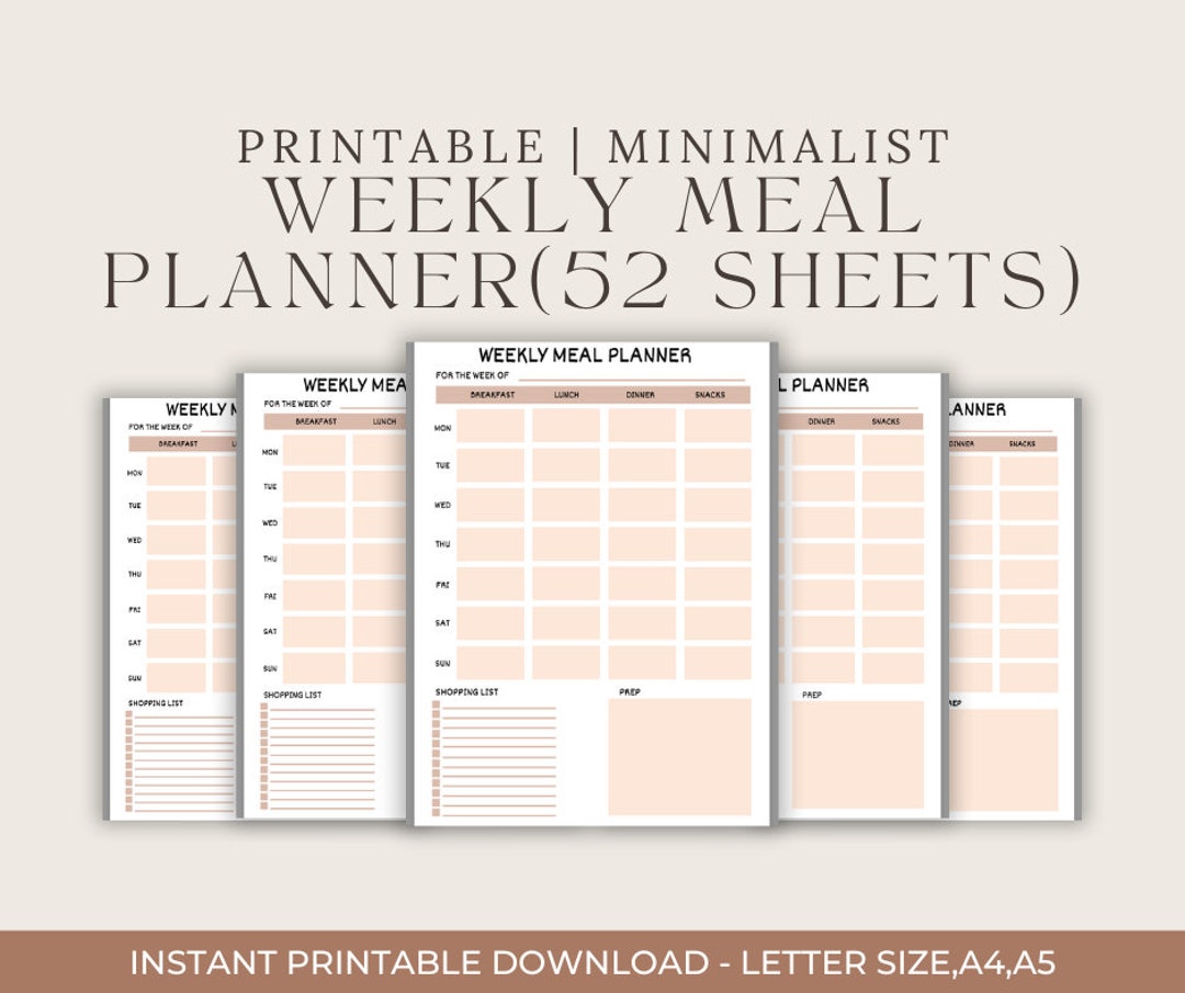 Minimalistic Weekly Meal Planner - Downloadable and Organized - Etsy