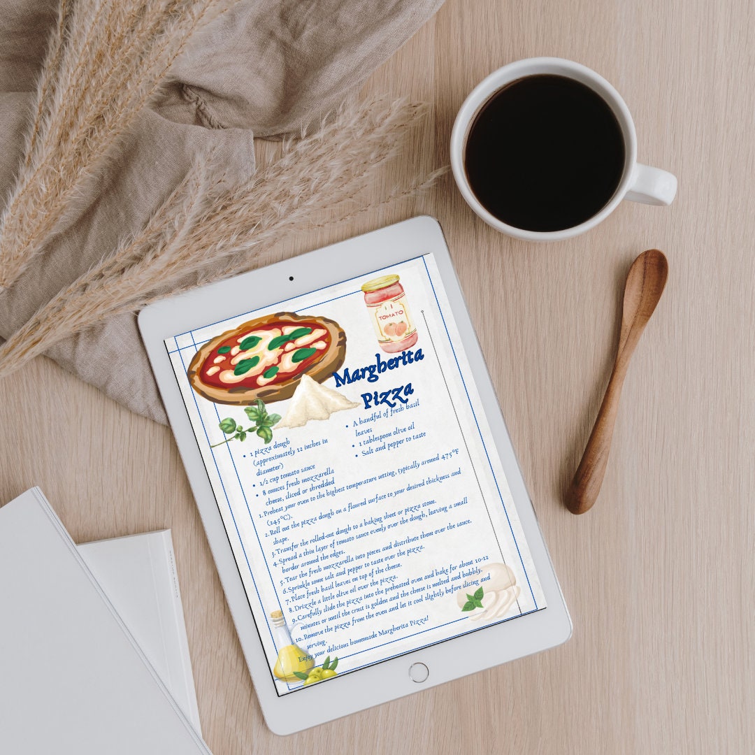 Classic Margherita Pizza Recipe Card A Slice of Italian Tradition - Etsy