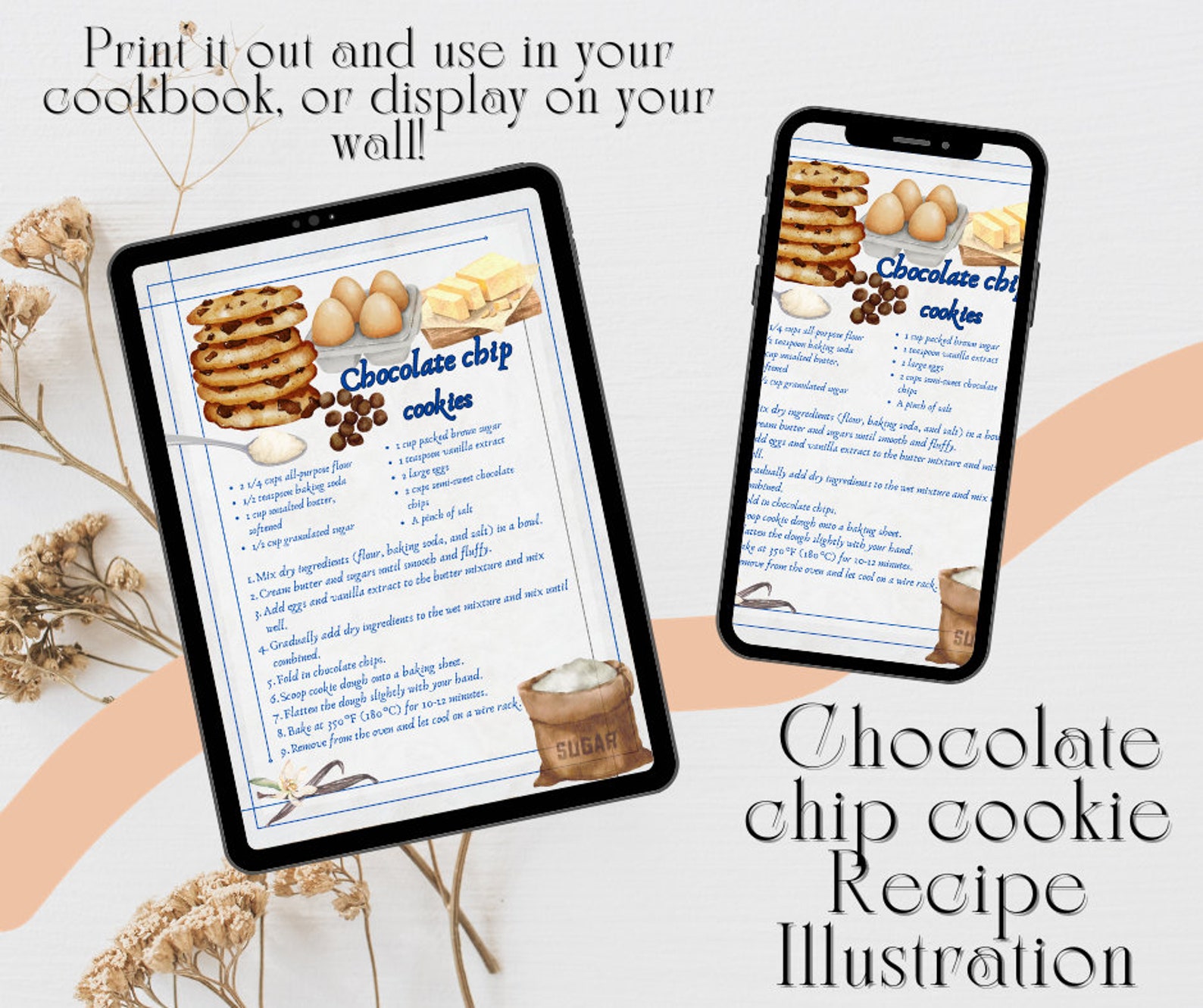 Illustrated Chocolate Chip Cookie Recipe Card - Baking Made Artful and ...