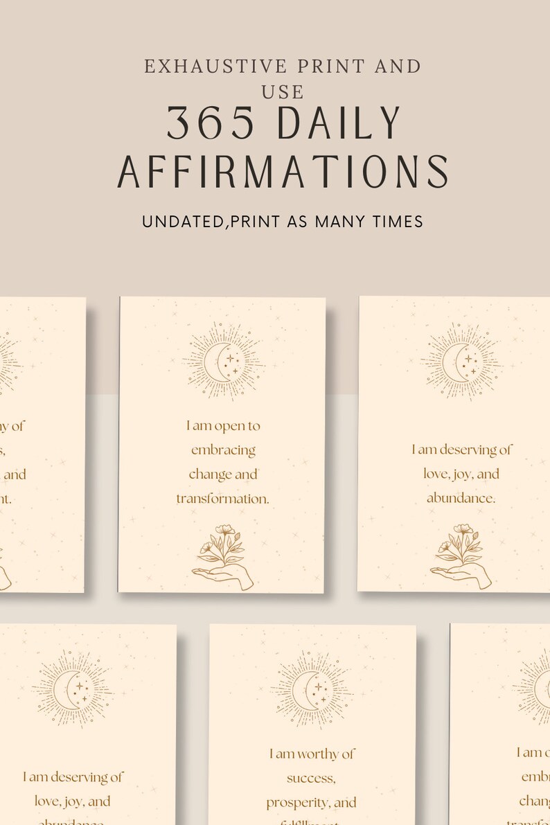 365 Daily Affirmations Printable | Positive Self-care Bundle | Instant ...