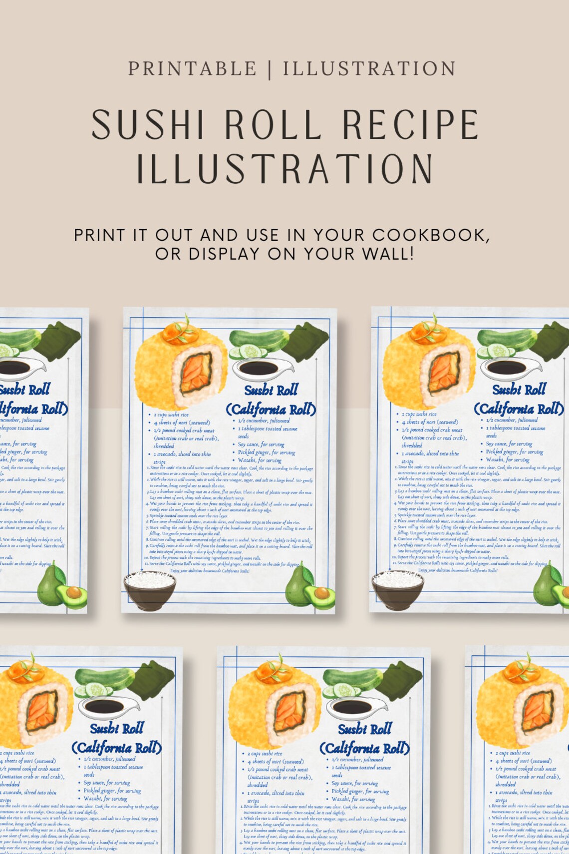 Create Your Own Sushi Masterpiece Sushi Roll Recipe Card - Etsy