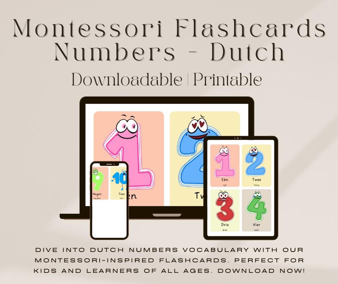 Discover Dutch Number Flashcards (1-10) Montessori Educational Material ...