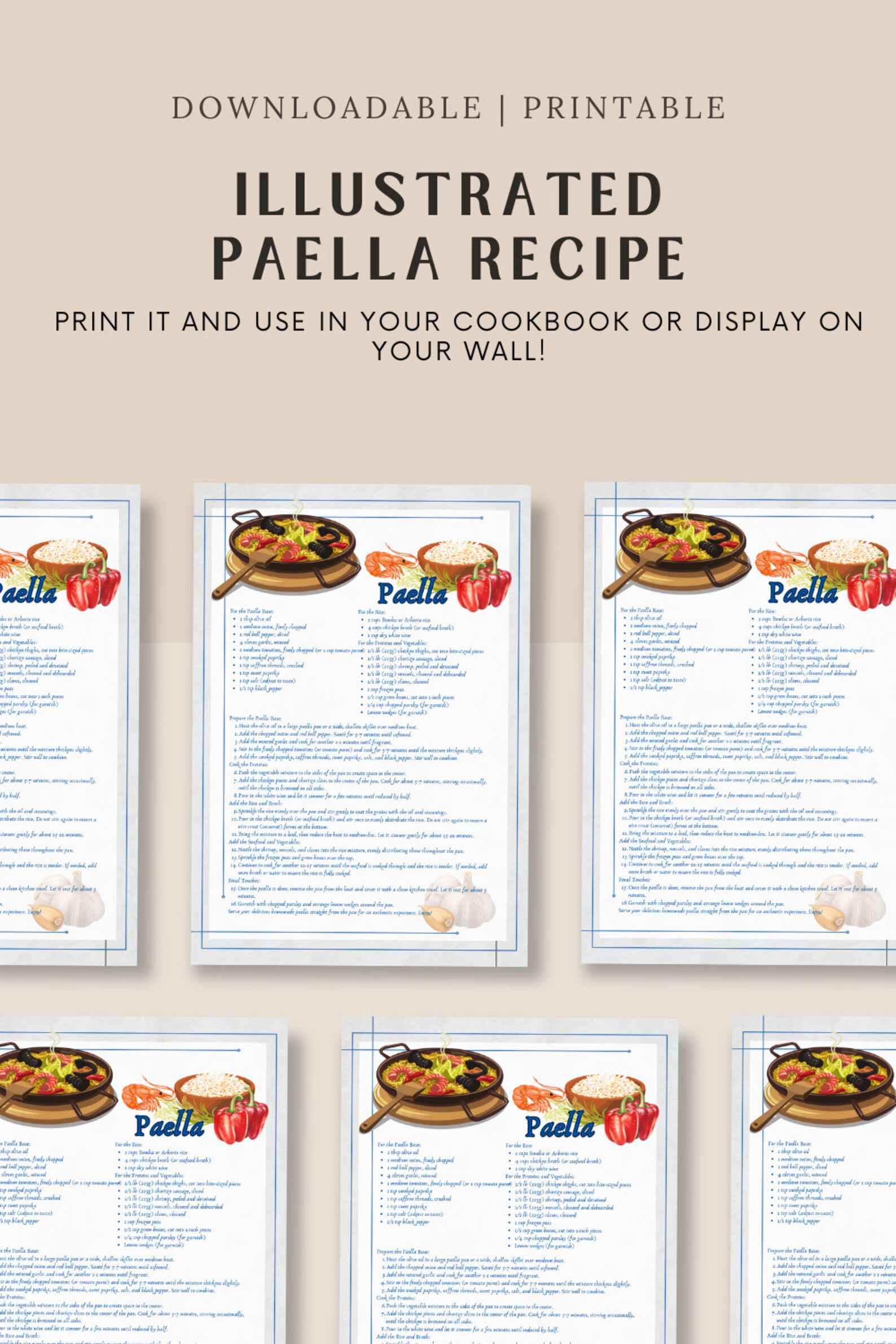 Illustrated Paella Recipe Card - Authentic Spanish Cuisine Guide ...