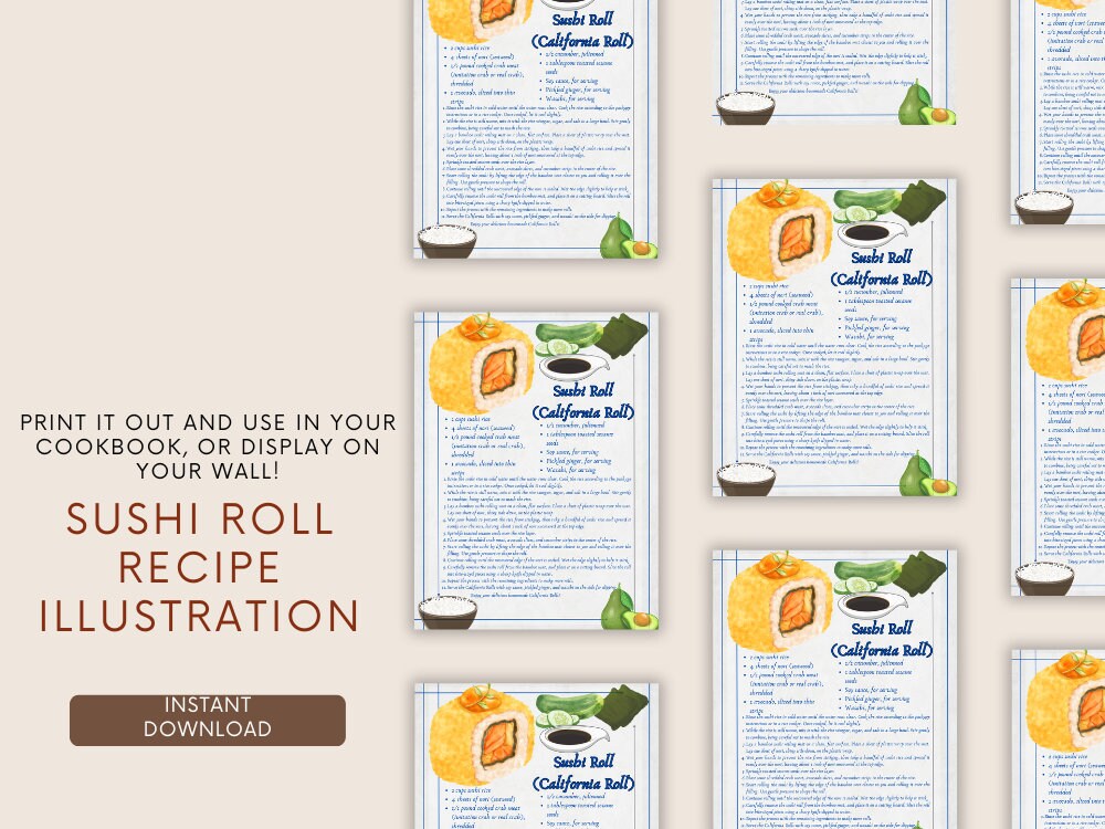 Create Your Own Sushi Masterpiece - Sushi Roll Recipe Card - Etsy