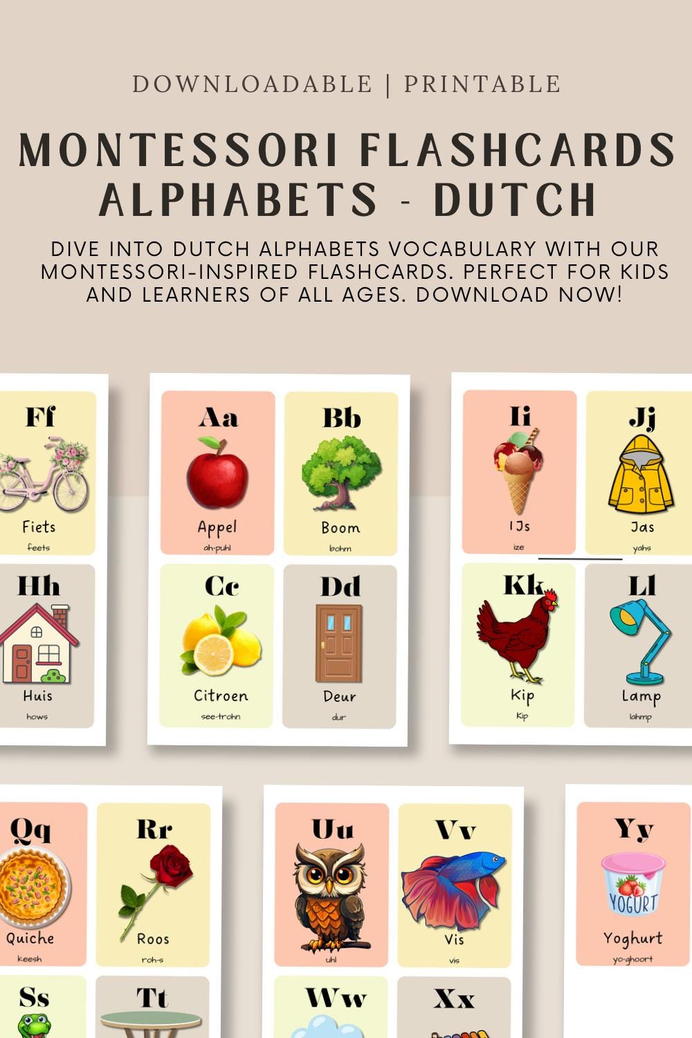 Dutch Alphabet Flashcards With Pronunciation | Learn Dutch Letters and ...