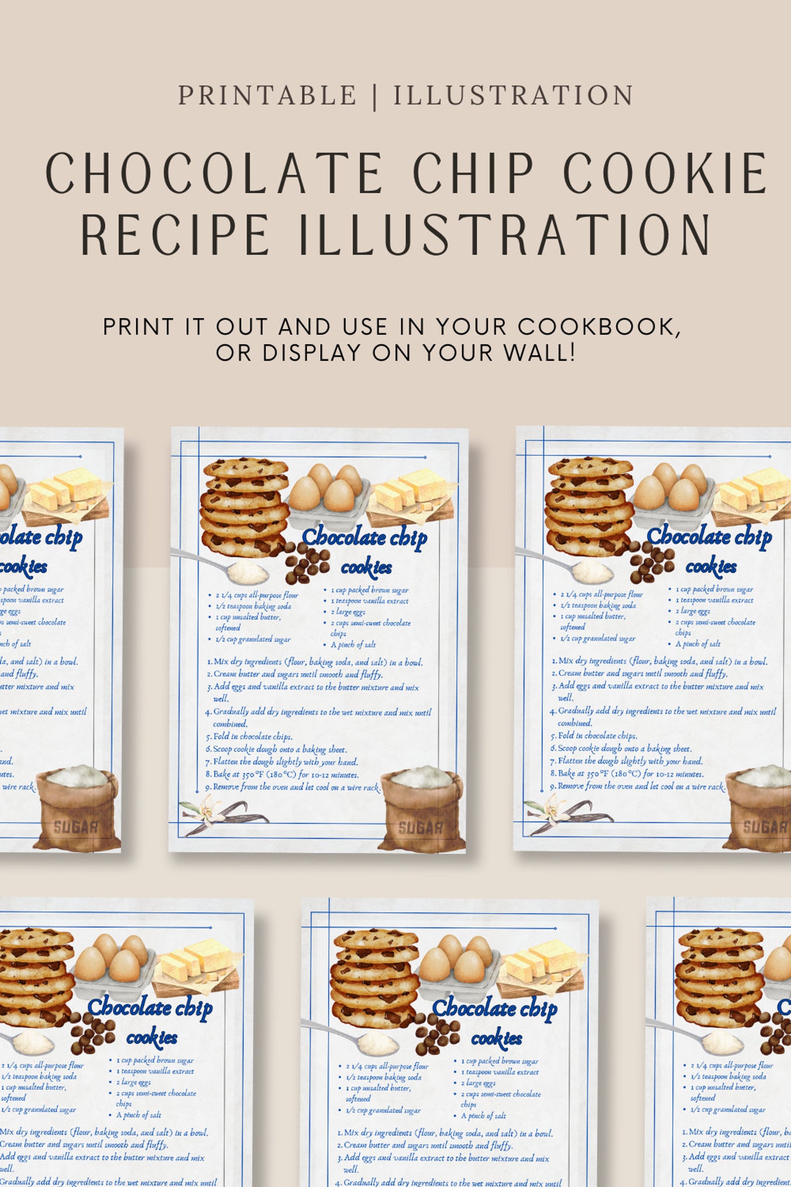 Illustrated Chocolate Chip Cookie Recipe Card - Baking Made Artful and ...