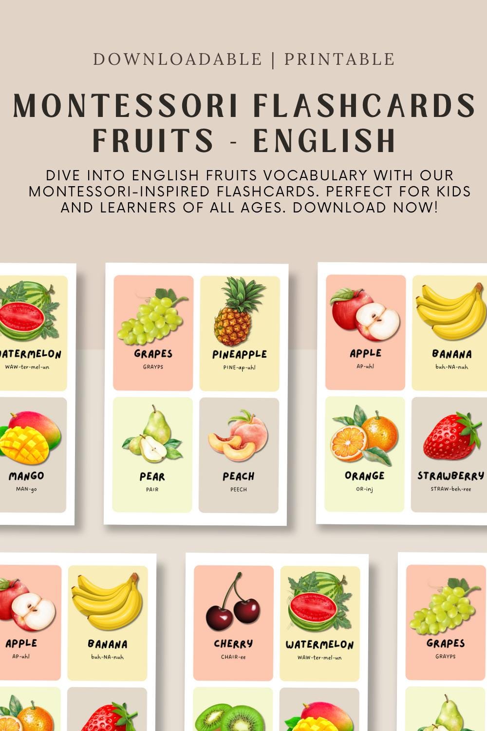 English Fruit Flashcards With Pronunciation | Learn Fruit Names in ...
