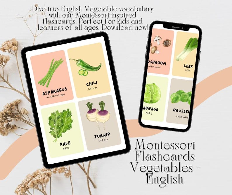 English Vegetable Flashcards: Montessori Learning (digital Download) - Etsy