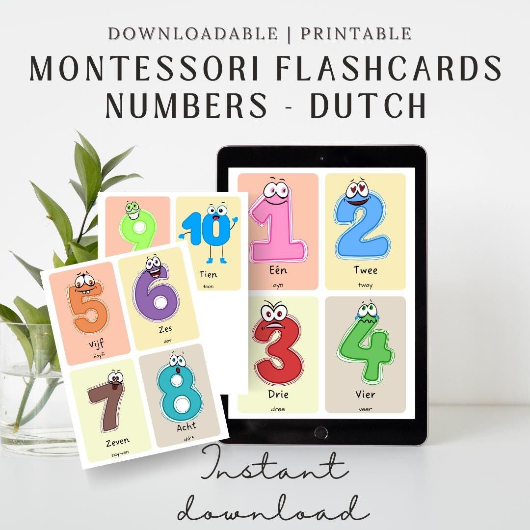 Discover Dutch Number Flashcards (1-10) Montessori Educational Material ...