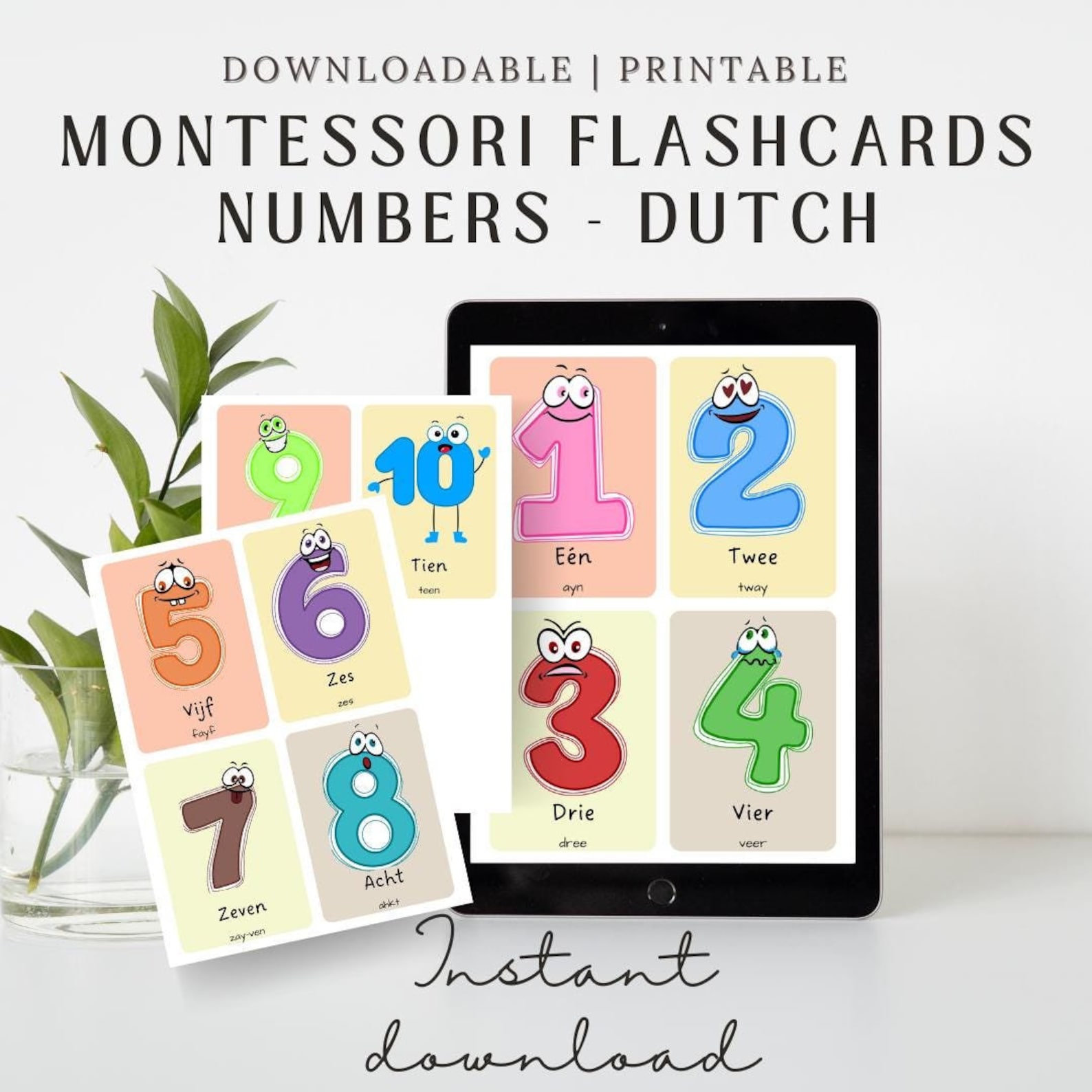 Discover Dutch Number Flashcards (1-10) Montessori Educational Material ...