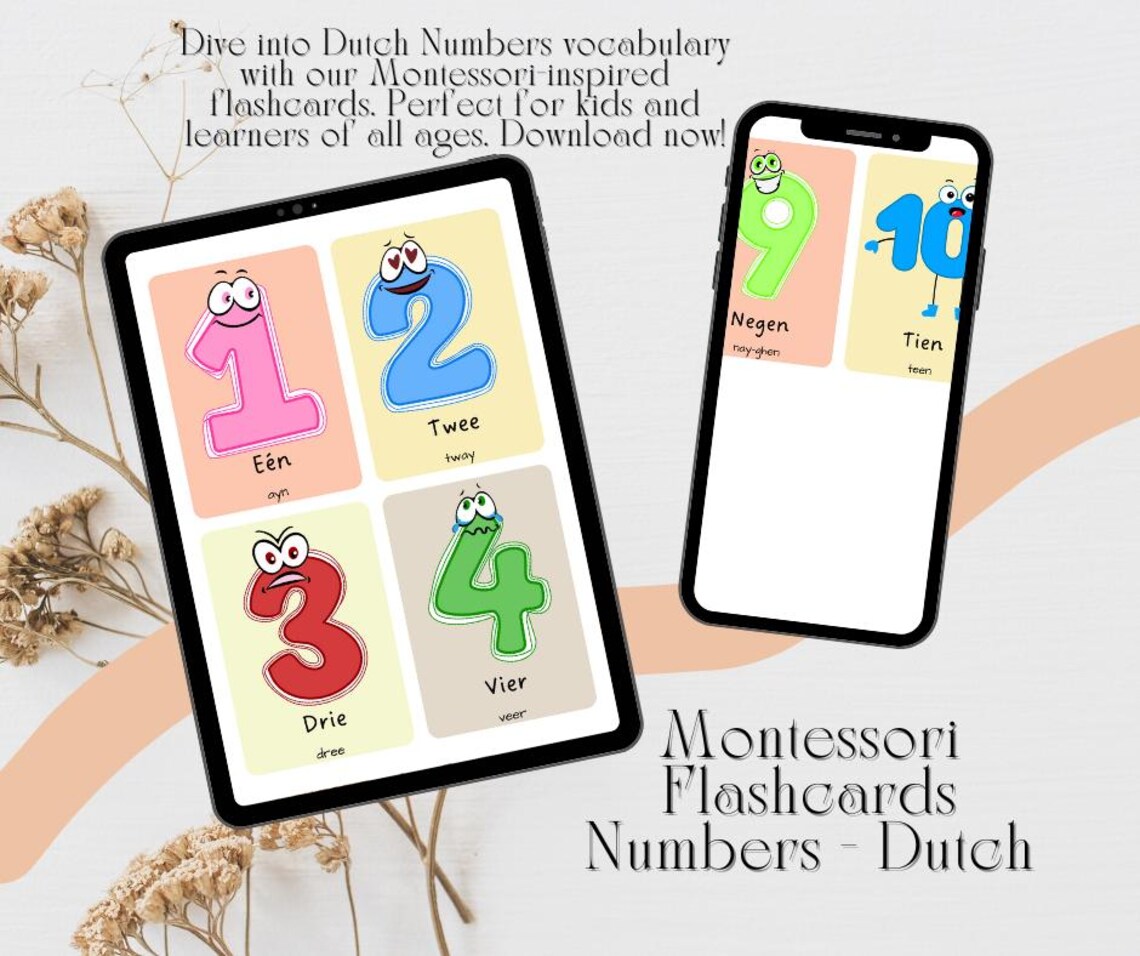 Discover Dutch Number Flashcards (1-10) Montessori Educational Material ...