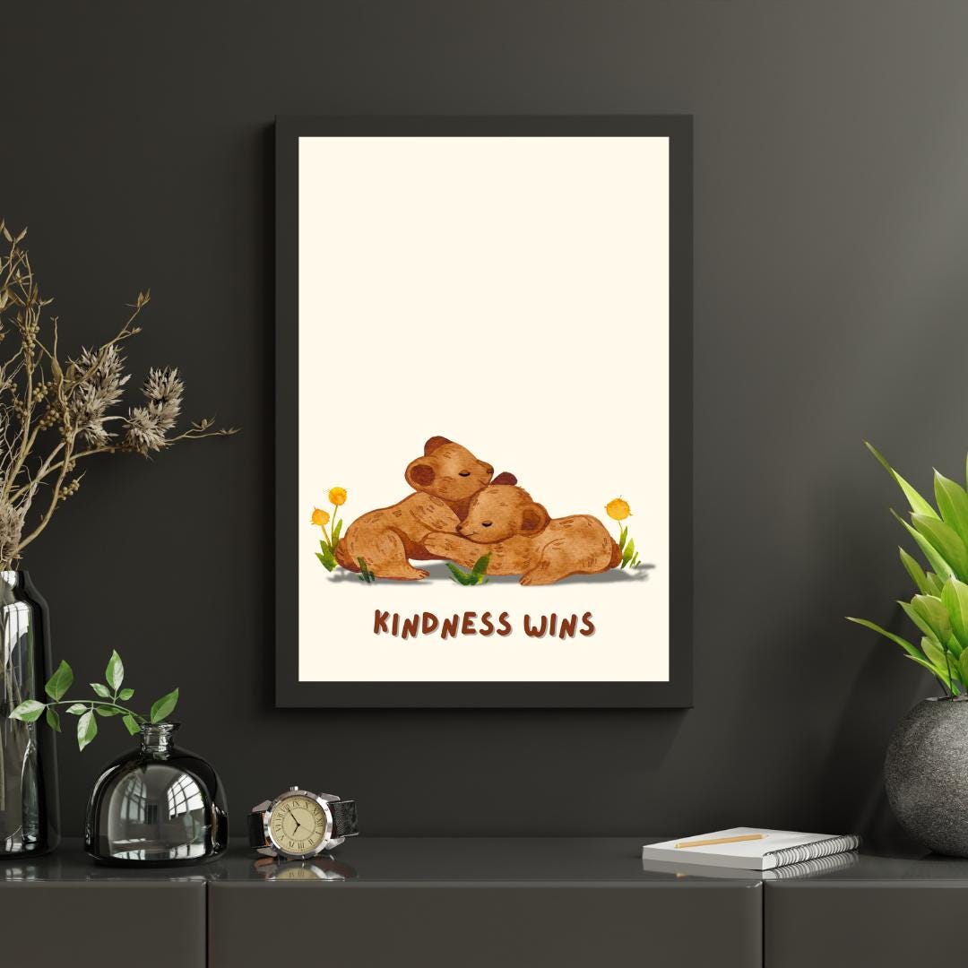 Kindness Wins Digital Poster for Kids Room | Animal Parent and Child ...