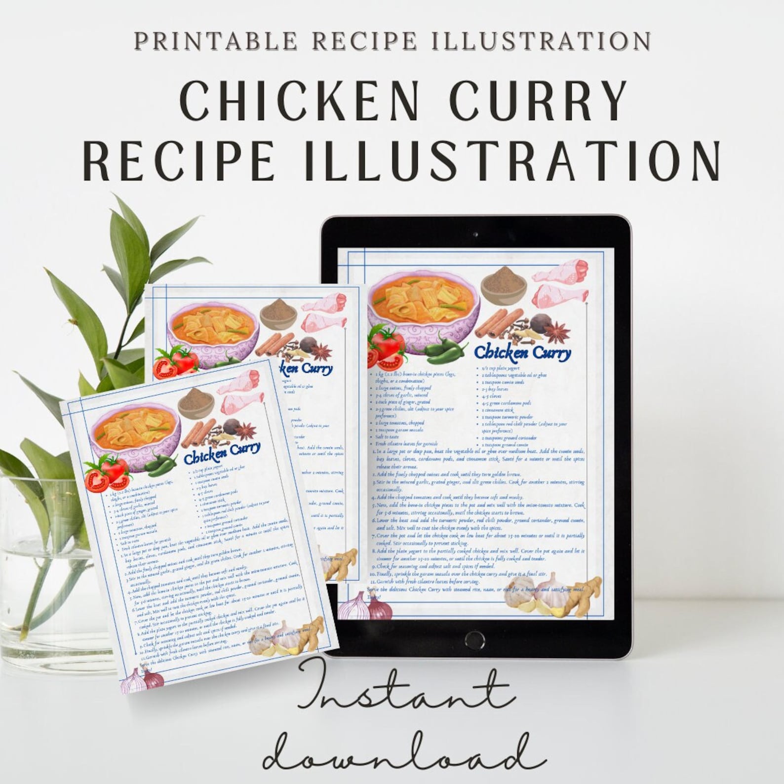Chicken Curry Recipe Card - Authentic Indian Food With Illustrated ...