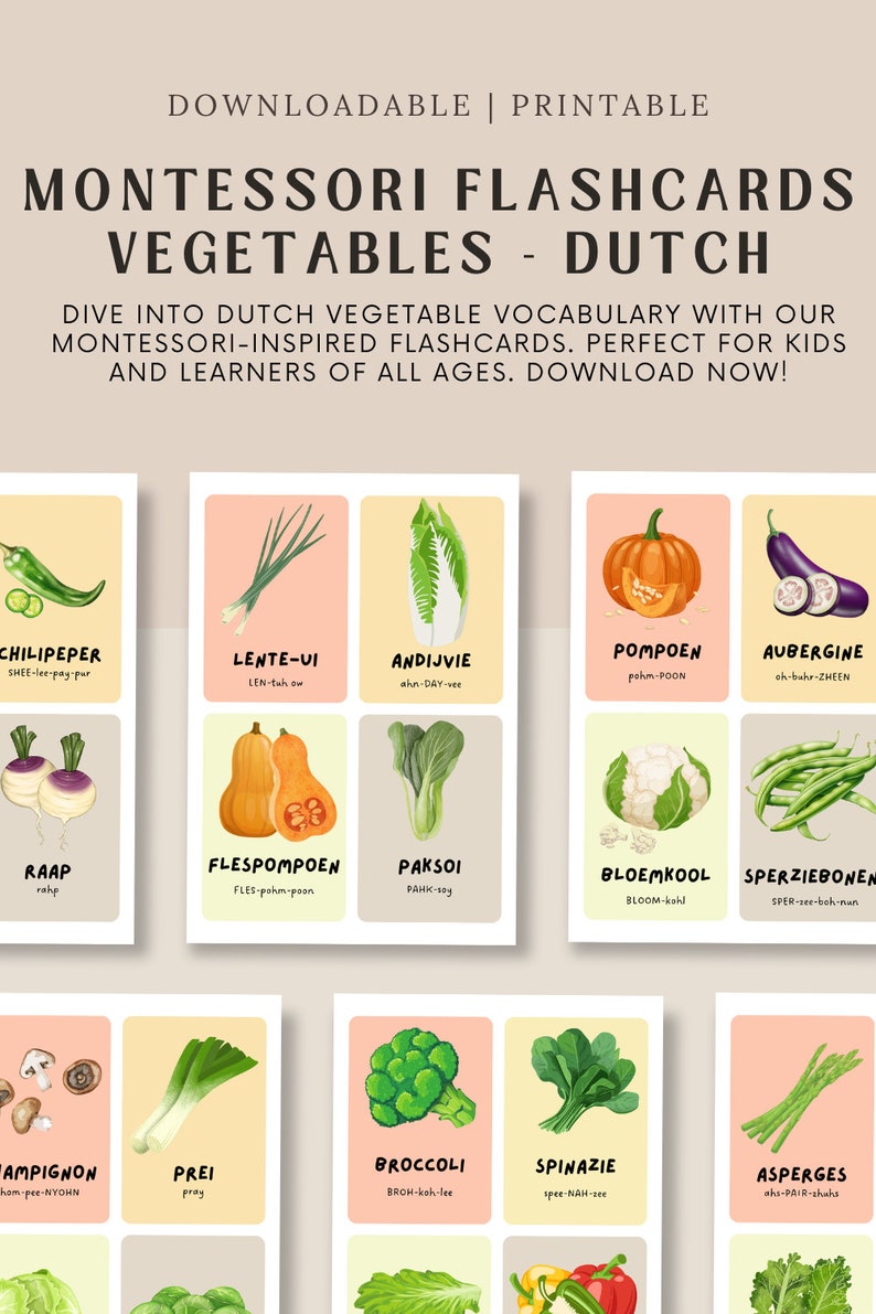 Dutch Vegetable Montessori Flashcards - Downloadable Learning Cards ...