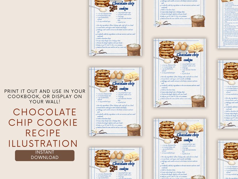 Illustrated Chocolate Chip Cookie Recipe Card - Baking Made Artful and ...