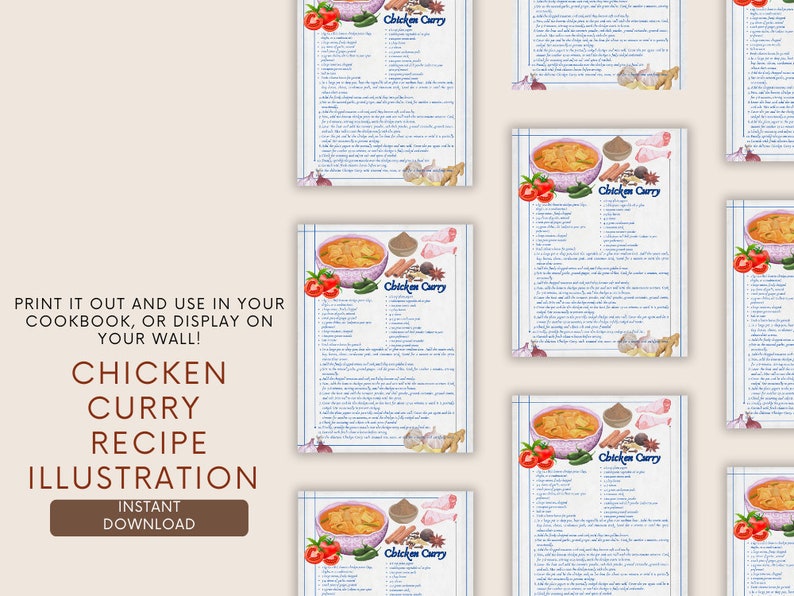 Chicken Curry Recipe Card - Authentic Indian Food With Illustrated ...