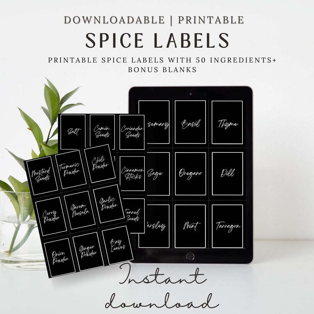 Chalkboard Spice Labels - Printable Set of 50 Ingredients With Bonus ...