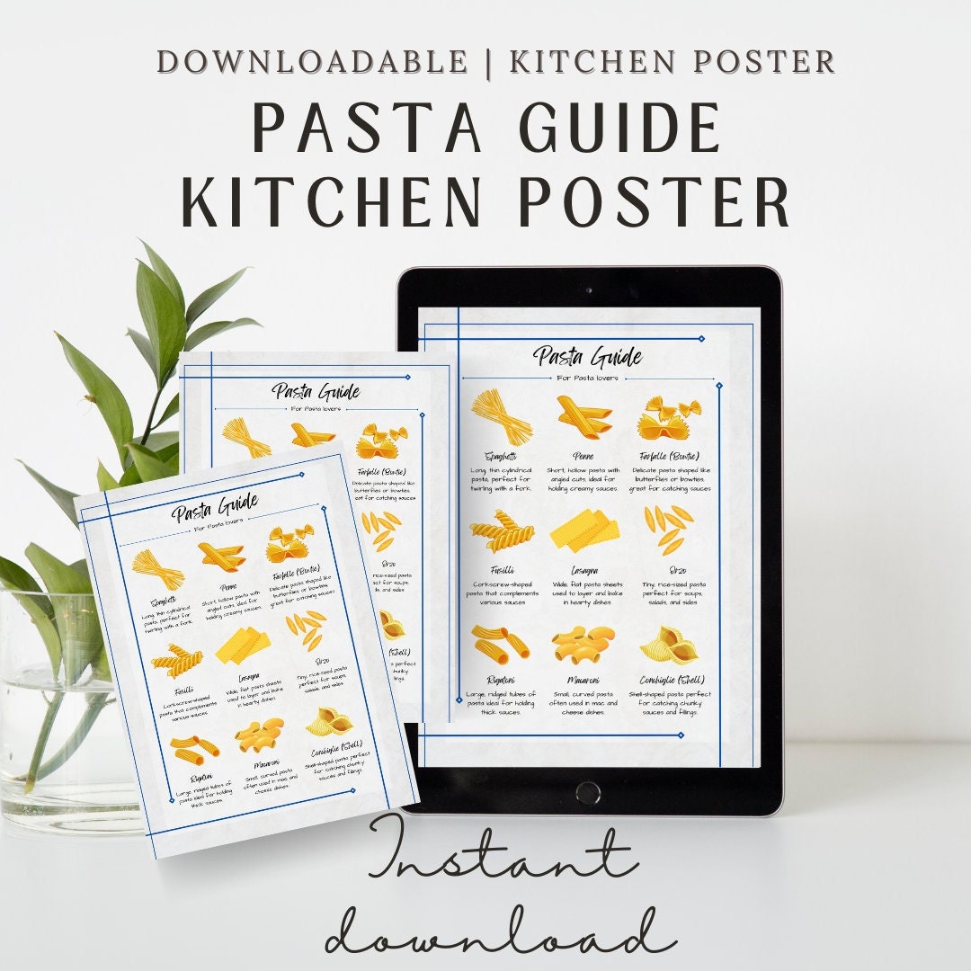 Pasta Shape Guide Kitchen Poster - Etsy