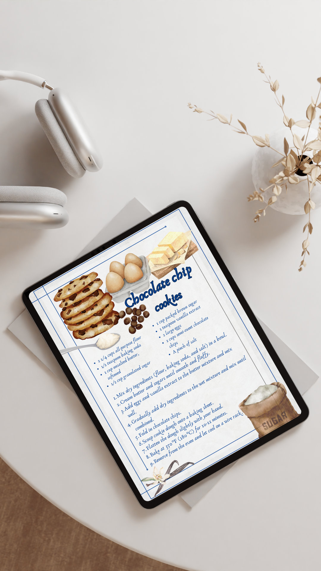 Illustrated Chocolate Chip Cookie Recipe Card - Baking Made Artful and ...